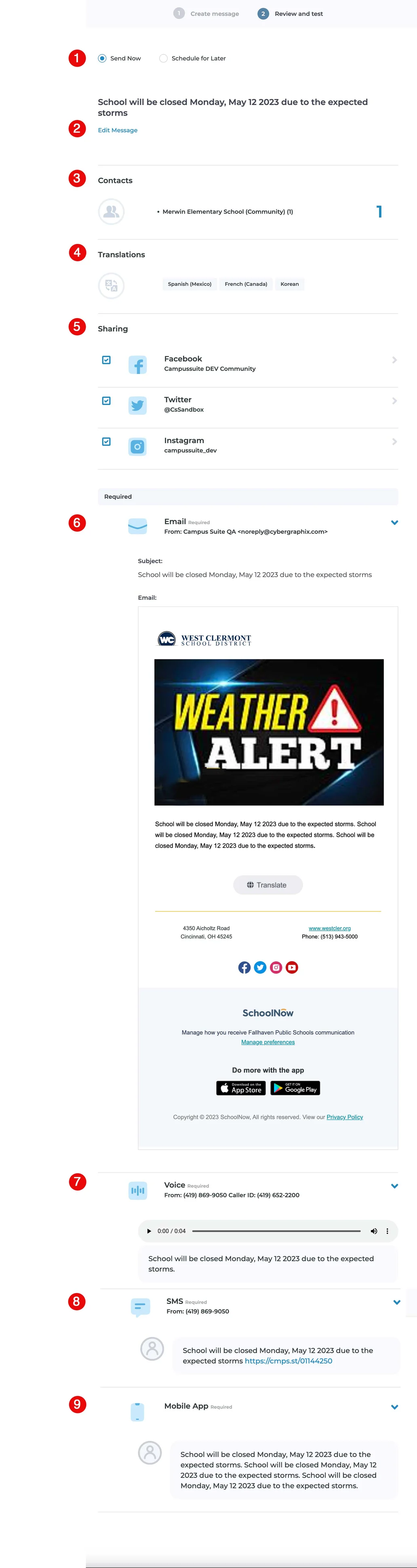 Send a Message – SchoolStatus Sites